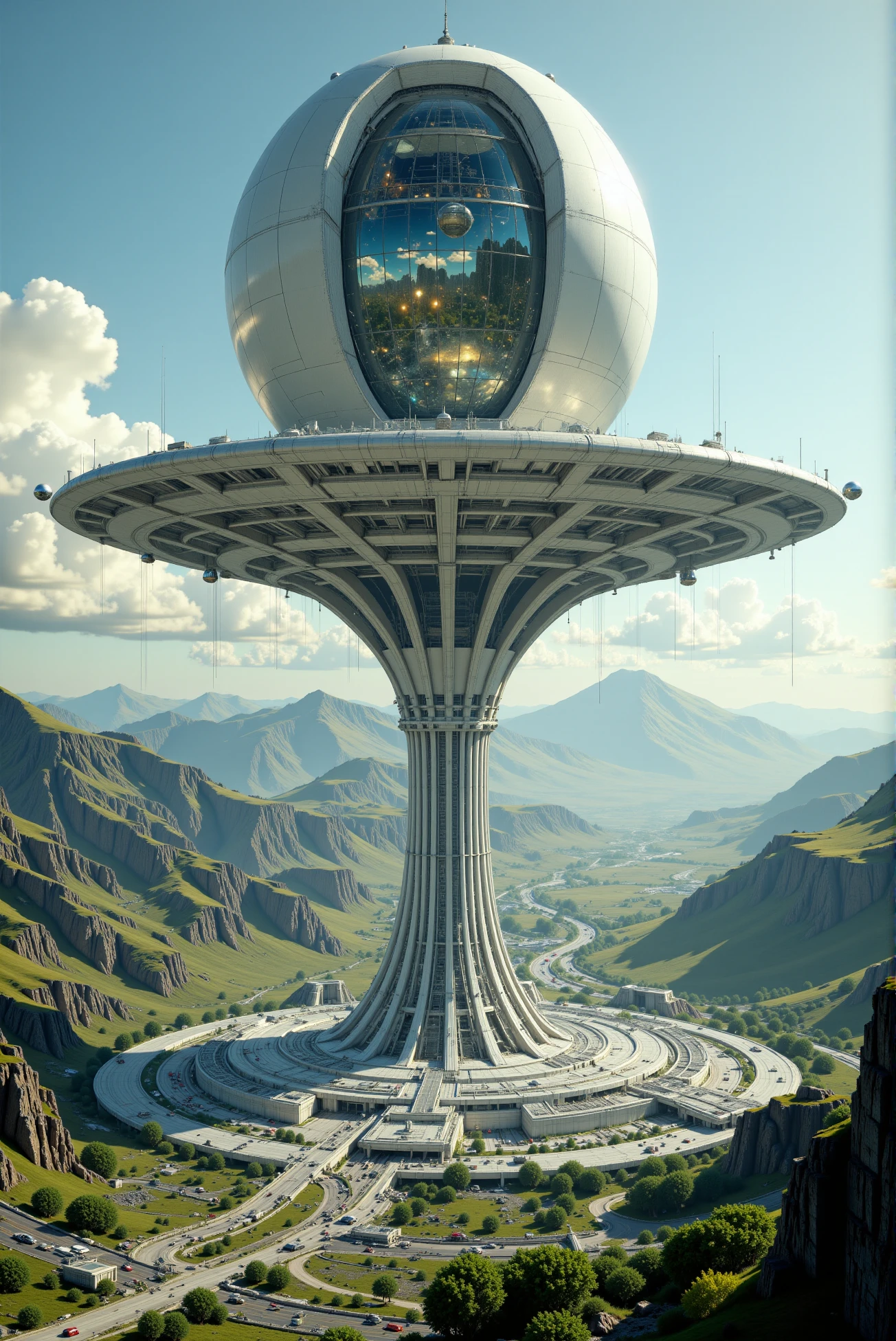 Suspended above a sprawling futuristic - SeaArt AI