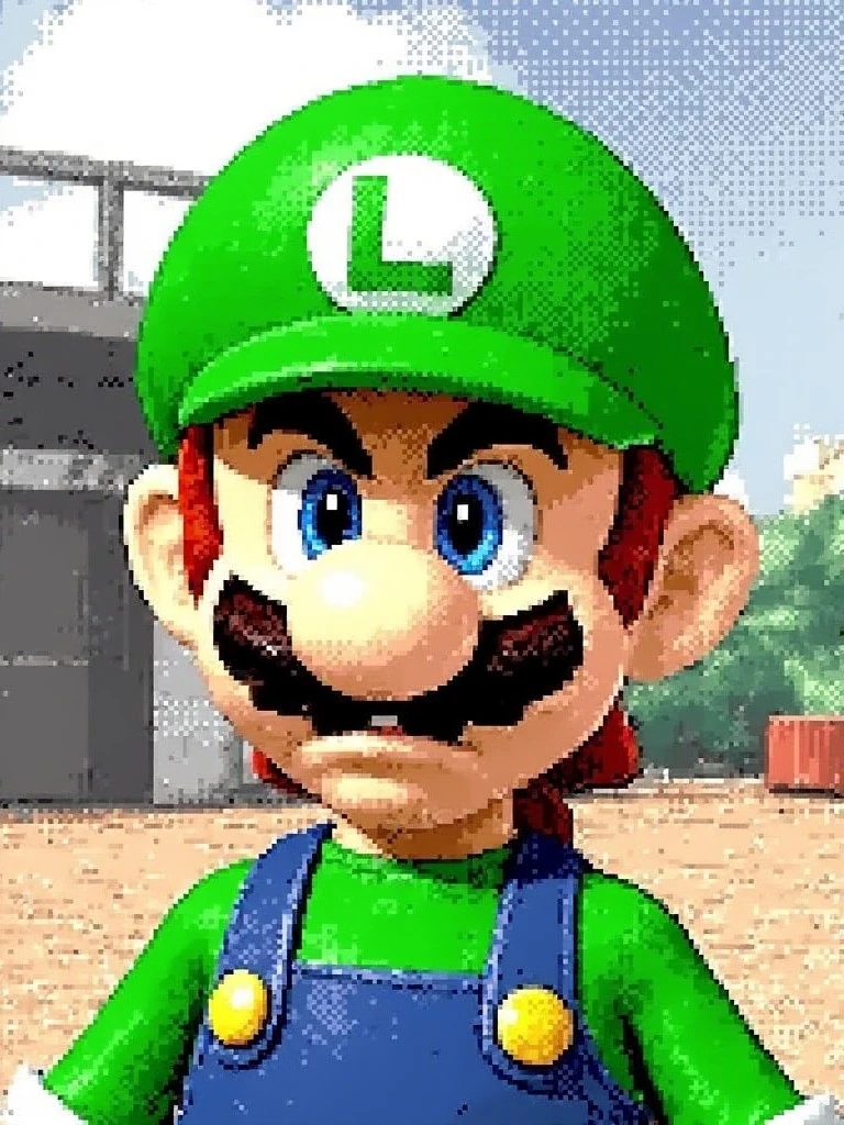 G4m3b0yc4m3r4, pixel photo, color photo, luigi from super mario bros ...