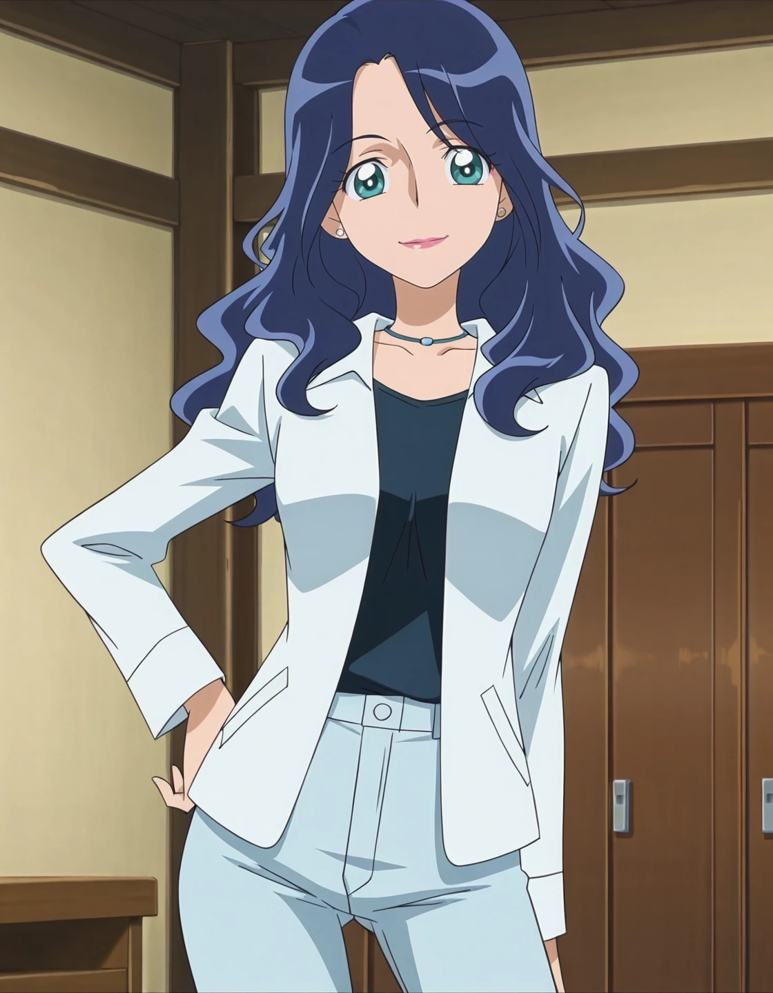 Anime screencap, solo,1girl,kurumisakura,white jacket, makeup pants ...