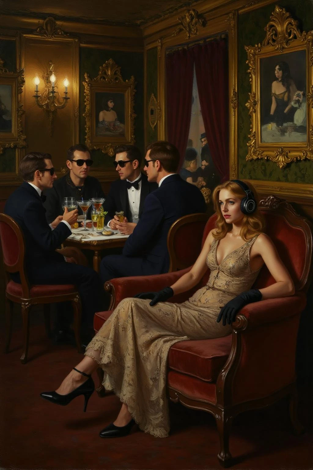 Hansandersenbrendekilde1 painting. A luxurious, dimly lit lounge set in ...