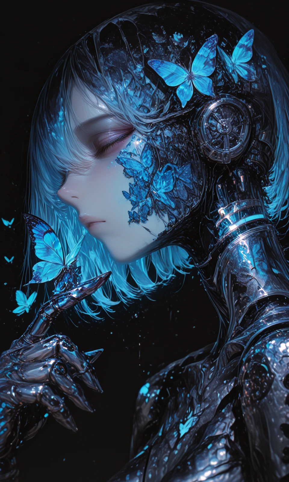 Photorealistic, solo, close-up profile, female android, gynoid - SeaArt AI