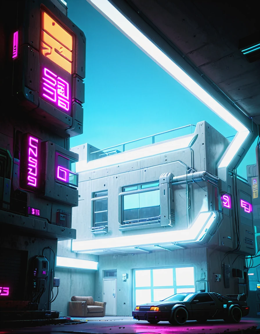 cw01mini, cyberpunk, house, cyberpunk car - SeaArt AI