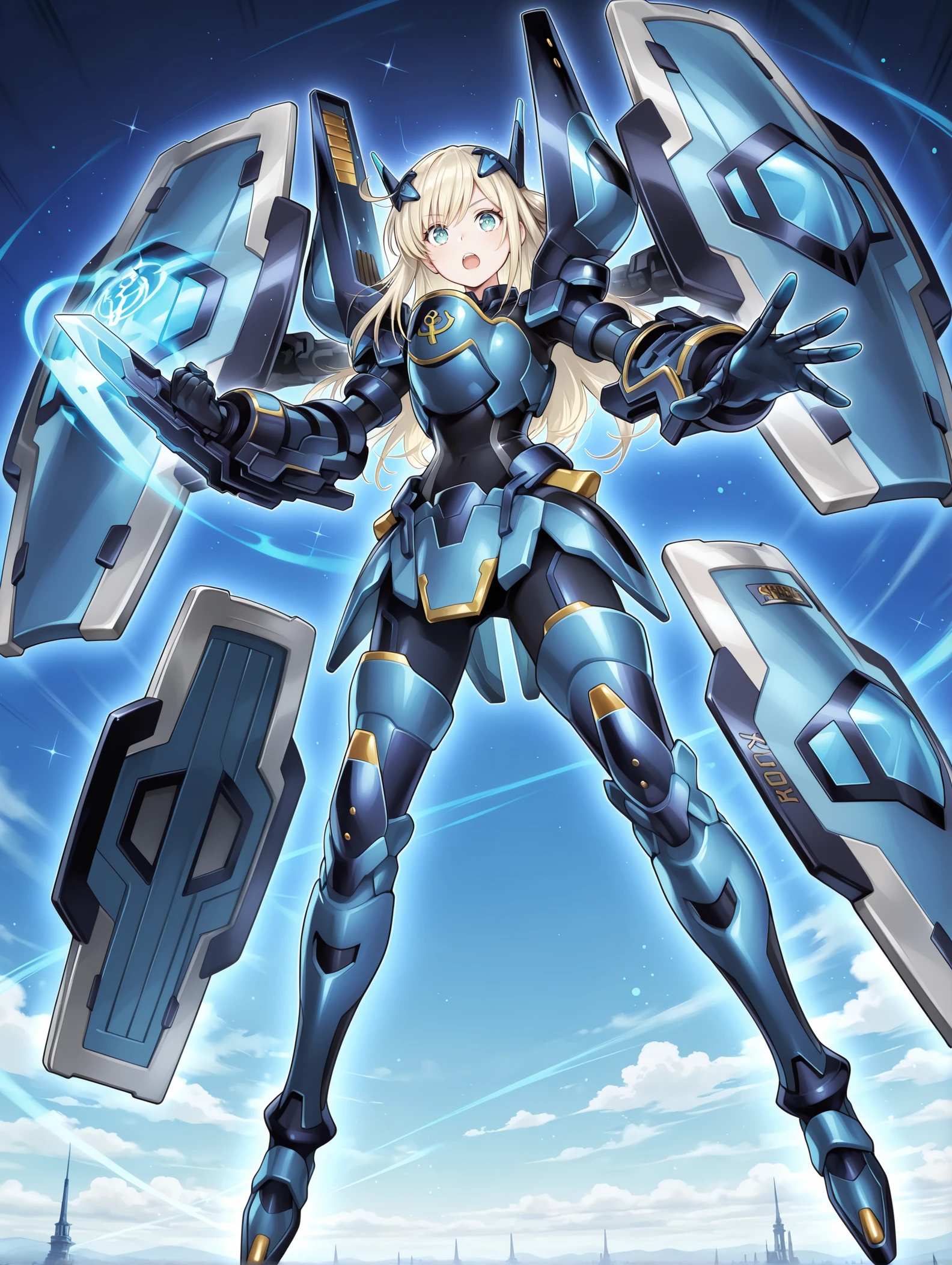 Official art,sky striker ace - raye,blue power armor,official alternate ...