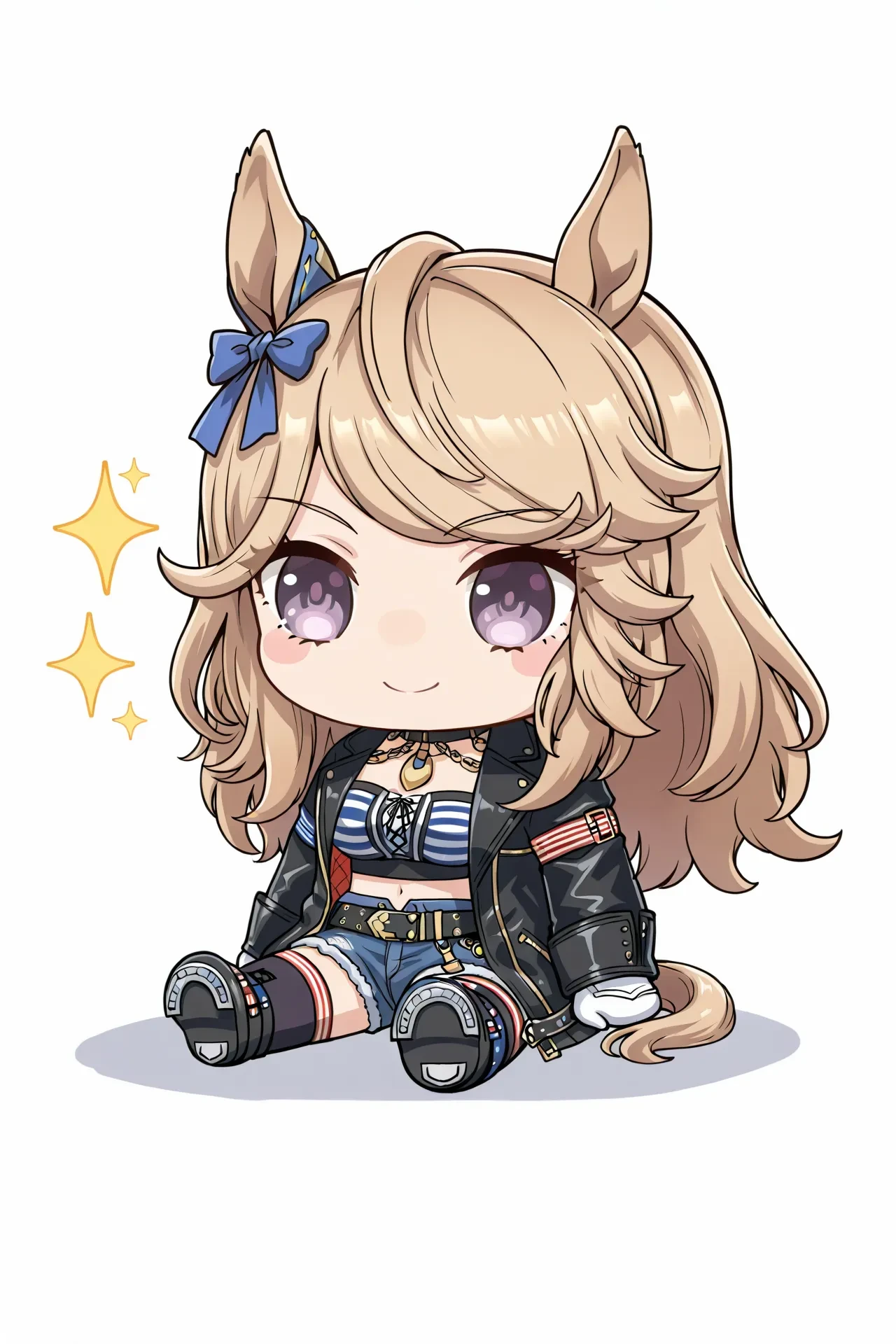 Do cute \(umamusume\),chibi,horse tail,horse ears,sitting, gold city ...