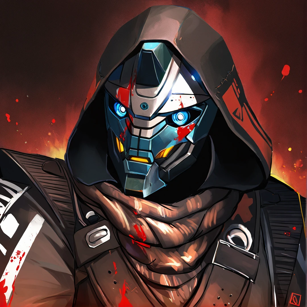 ,cayde,solo,hood,1boy,blue eyes,robot,glowing - SeaArt AI