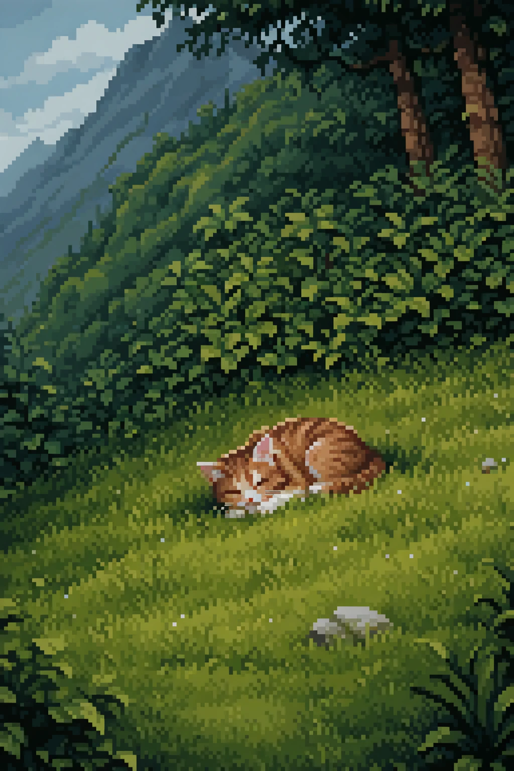 Pixel, pixel_art,, realistic, solo, cat, cute, sleeping, light - SeaArt AI