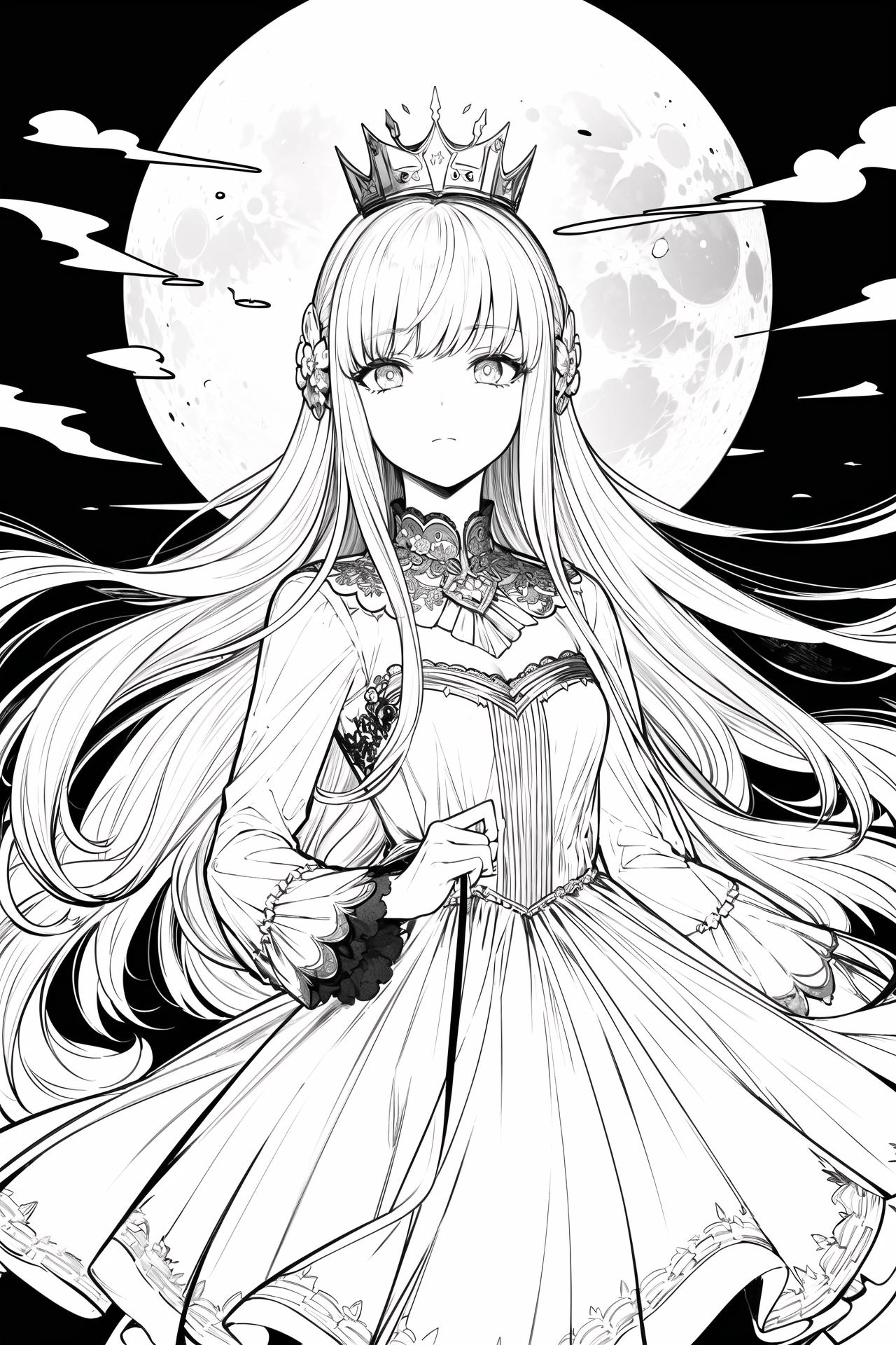 A drawing of a girl in a dress with a crown on her head - SeaArt AI